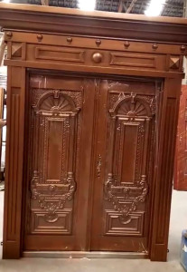Modern Grey Israeli Security Door with Hosrizontal stainless | Uniquehome